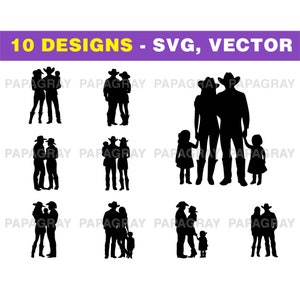 Cowboy Family Silhouette Vector Bundle (digital Download) - Etsy