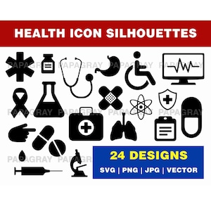 Health Medical SVG Silhouette Pack - 24 Designs | Digital Download ...