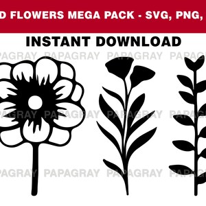 Wild Flowers SVG - 180 Designs | Digital Download | Mega Pack, Floral ...