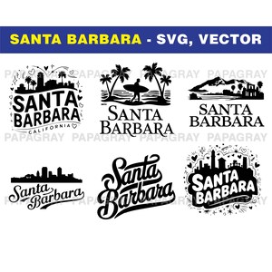 Santa Barbara Skyline SVG Vector Bundle: California Illustration ...