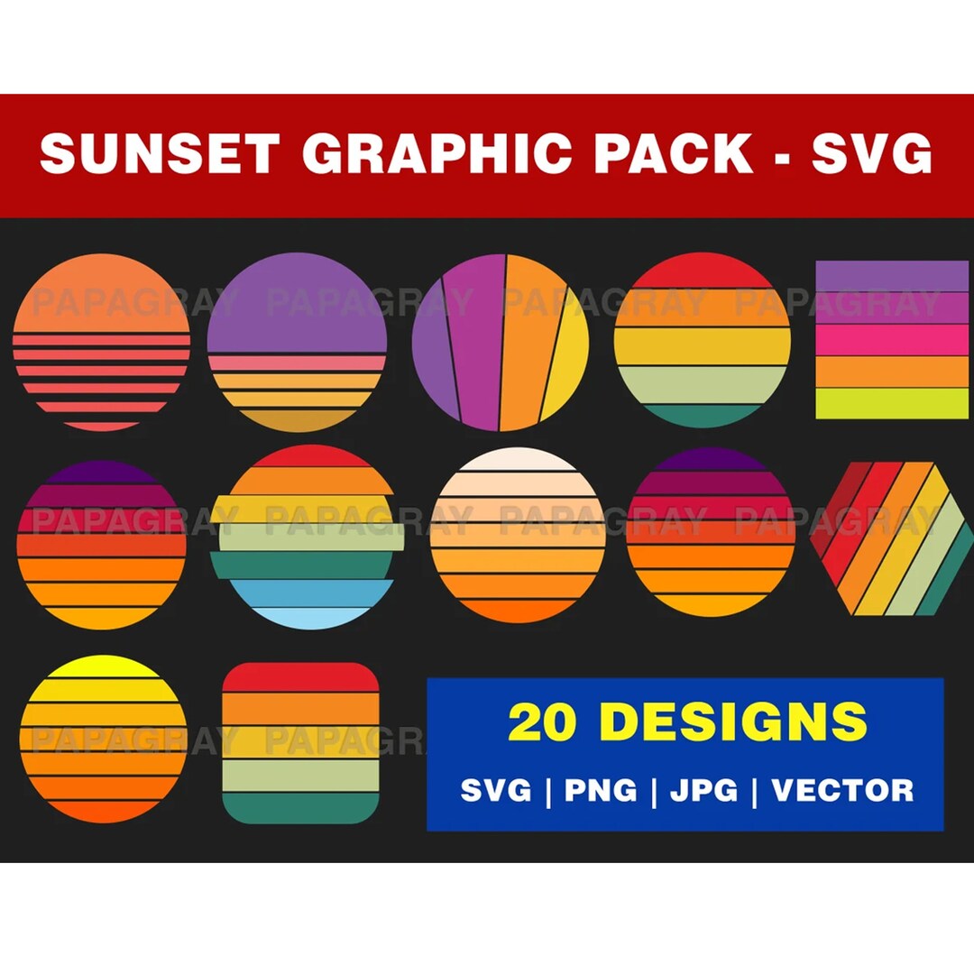 Sunset SVG Graphic Pack - 20 Designs | Digital Download | Sunset ...