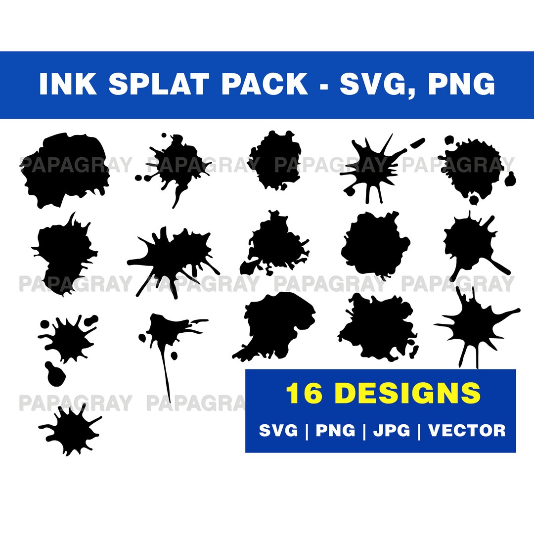Ink Splat SVG Graphic Pack 16 Designs Digital Download Ink Splat PNG ...