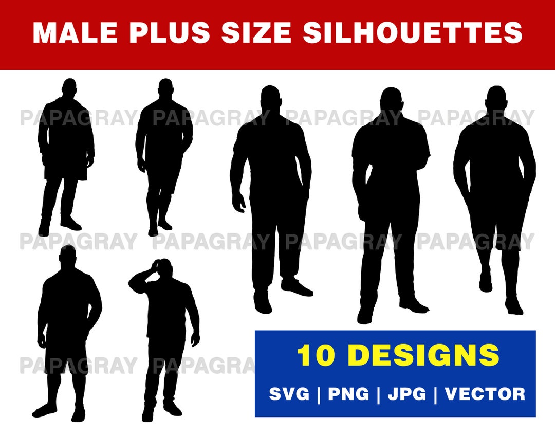 Plus Size Male Silhouette Pack 10 Designs Digital Download Man Svg ...