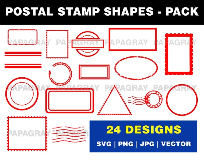 Stamp Shape SVG Silhouette Pack: 24 Postal Designs (digital Download ...