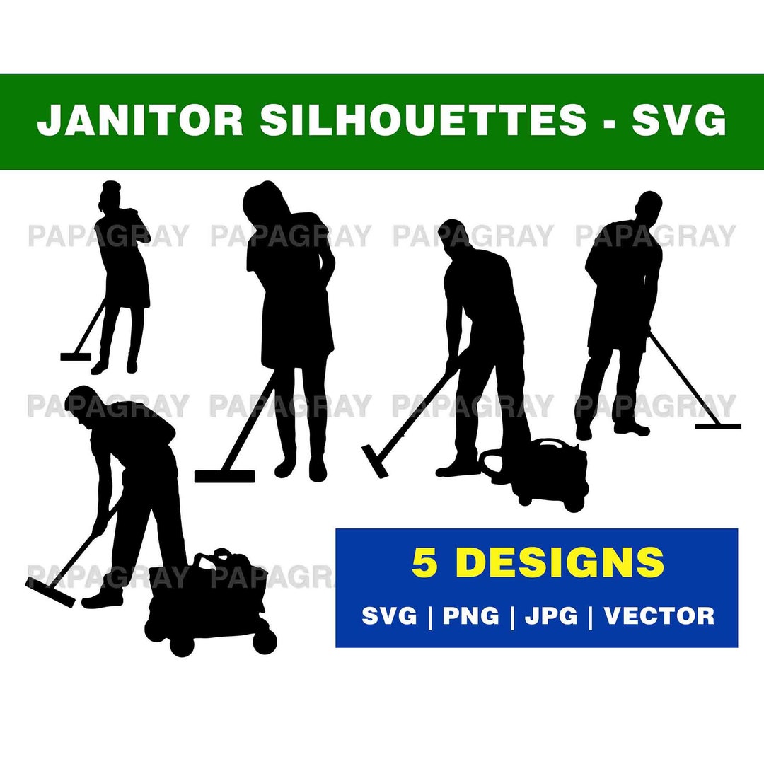 Janitor SVG Silhouette Pack - 5 Designs | Digital Download | Cleaner ...