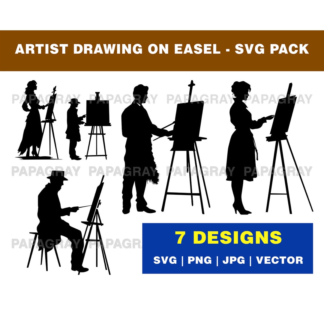 Artist Drawing on Easel SVG Cut Files - 7 Designs | Digital Download ...