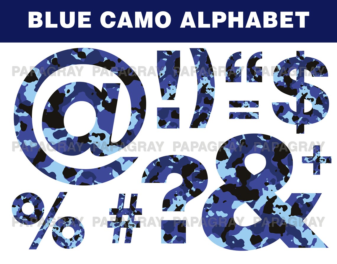 Blue Camo Alphabet PNG Clip Art BUNDLE PACK Digital | Etsy