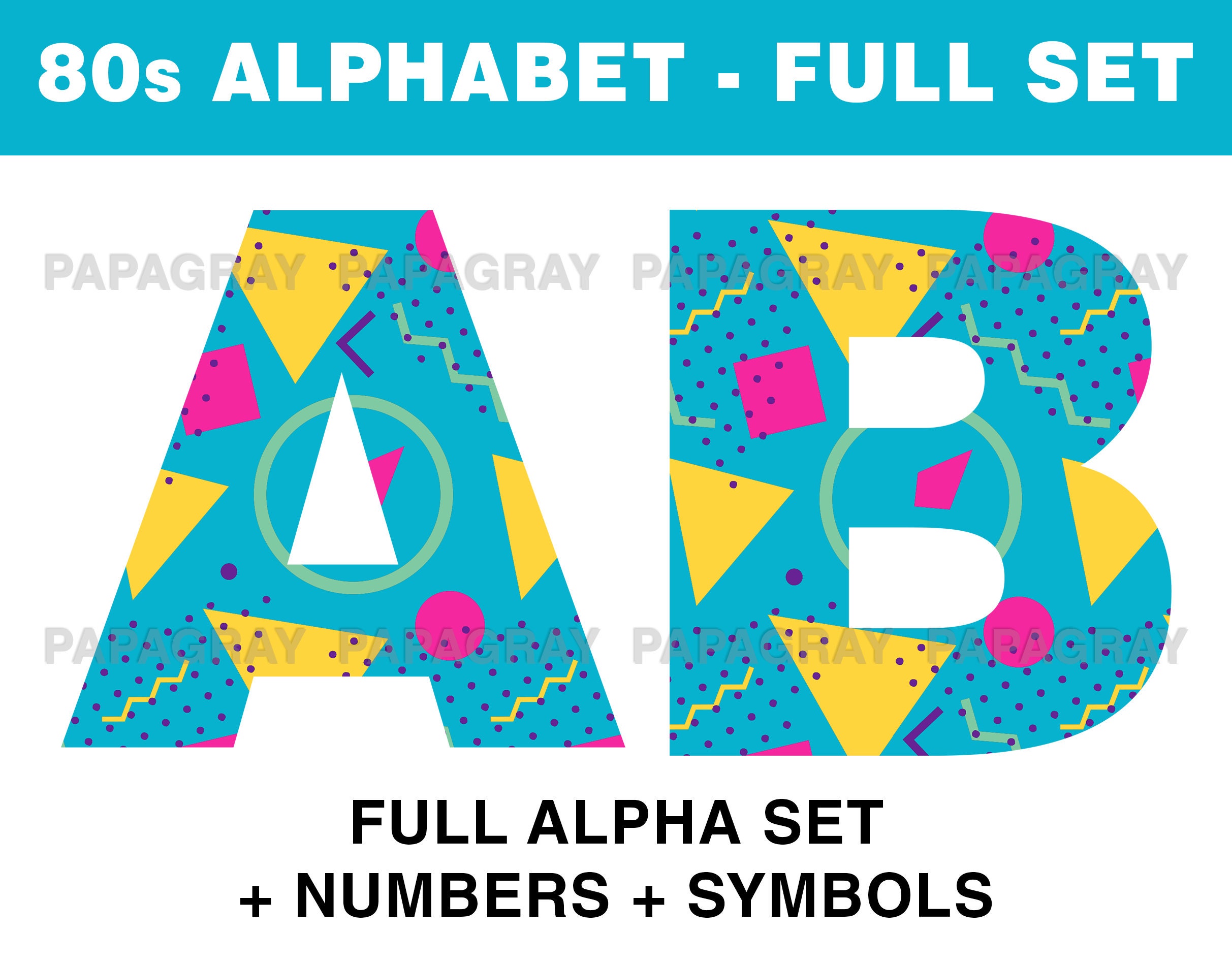 80s Alphabet PNG Digital Download 26 Letters Numbers - Etsy UK