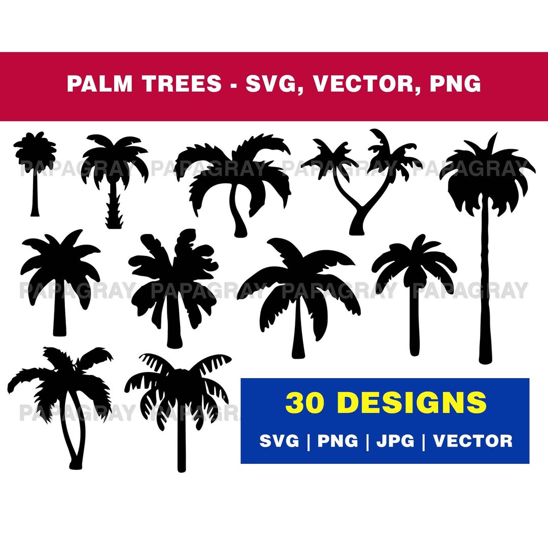 Palm Tree SVG Bundle - 30 Designs | Digital Download | Tropical Vector ...