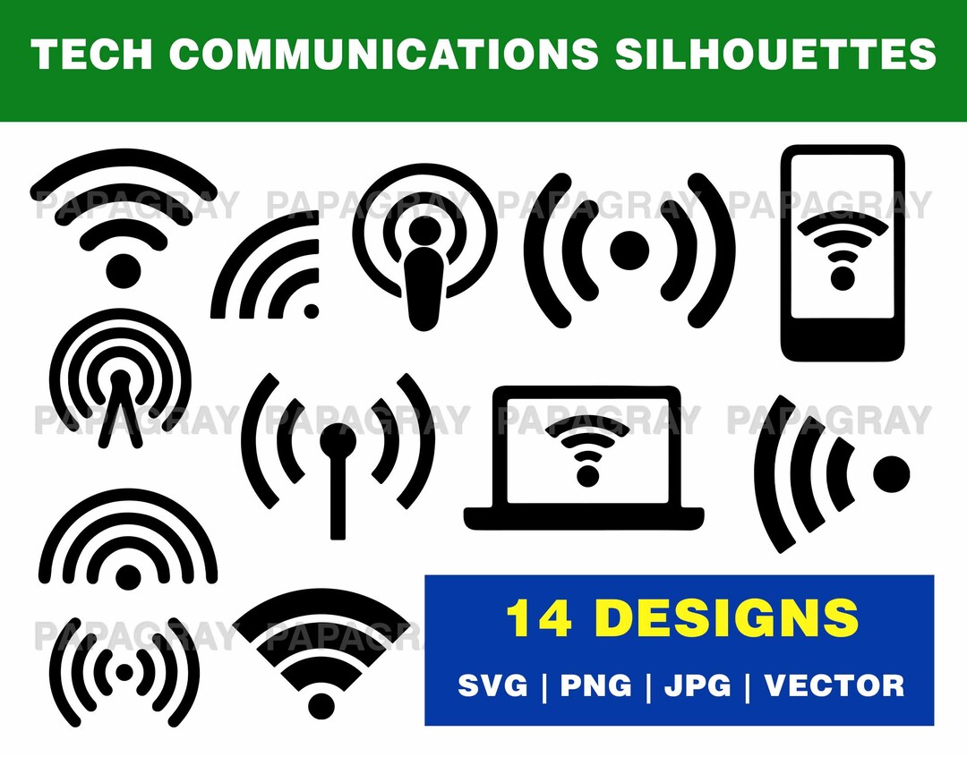 Technology Communications SVG Silhouette Pack 14 Designs Digital ...