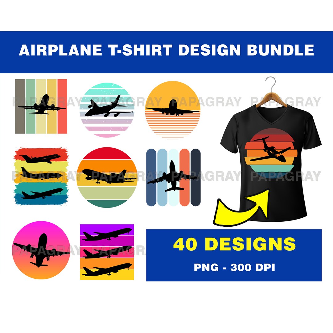 Airplane T-shirt Design Pack - 40 Designs | Digital Download | Airplane ...