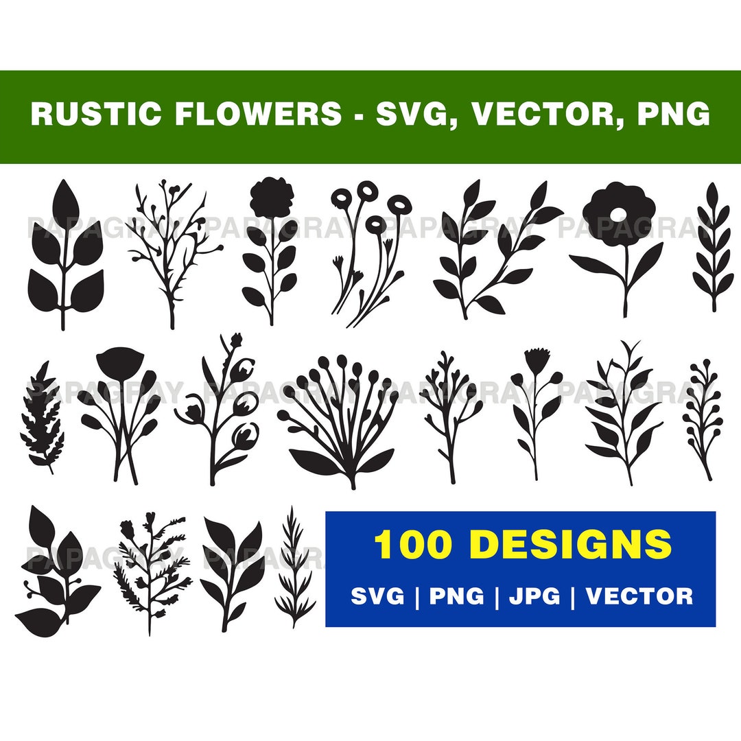 Rustic Flowers SVG Pack 100 Designs Digital Download Rural Floral SVG ...