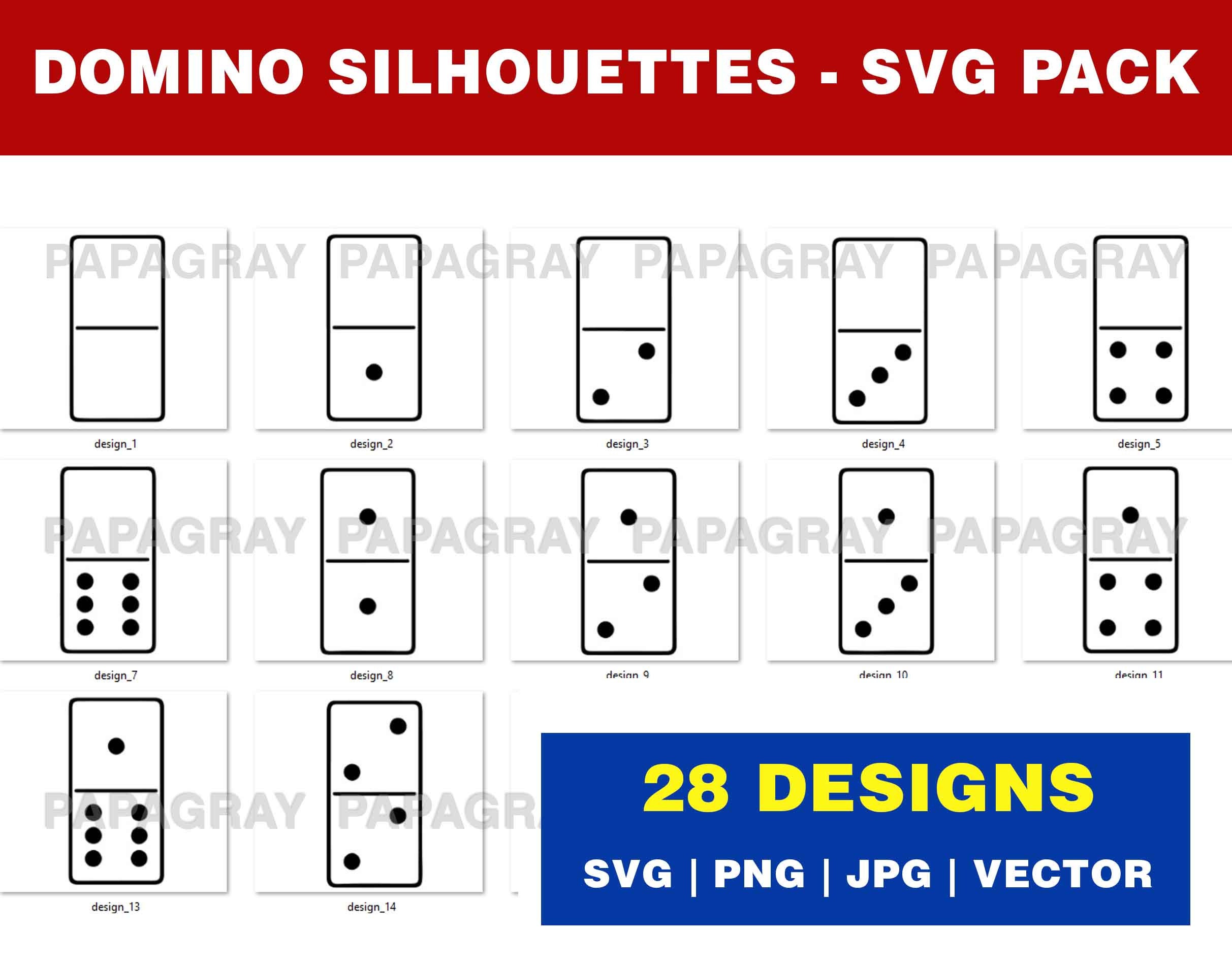 Domino Set SVG Silhouette Pack 28 Designs Digital Download - Etsy UK