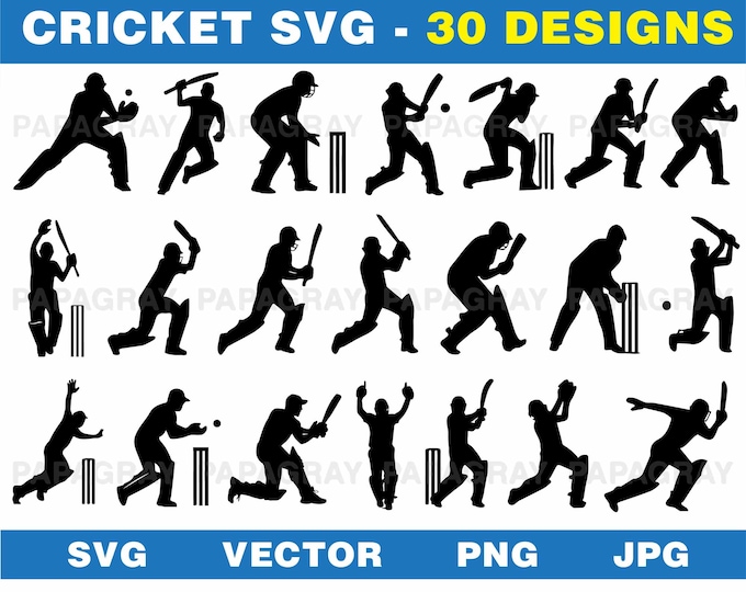 Cricket Players SVG Vector Graphic Bundle - 30 Designs | Digital ...