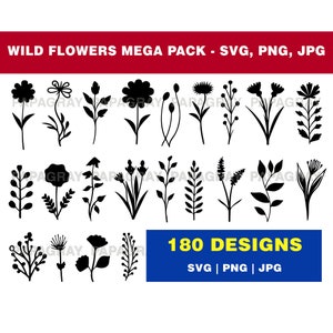 Wild Flowers SVG - 180 Designs | Digital Download | Mega Pack, Floral ...