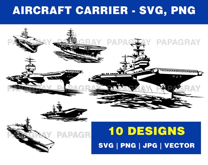 Aircraft Carrier SVG Silhouette Bundle Pack - 10 Designs | Digital ...