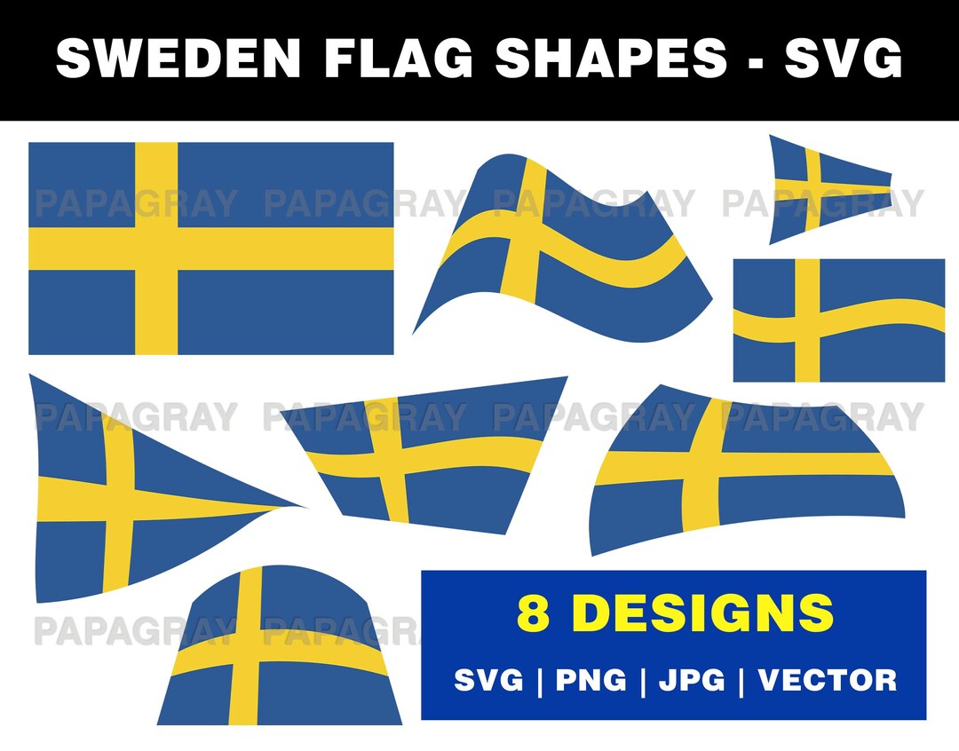 Sweden Flag Shapes SVG Graphic 8 Designs Digital Download Sweden Flag ...