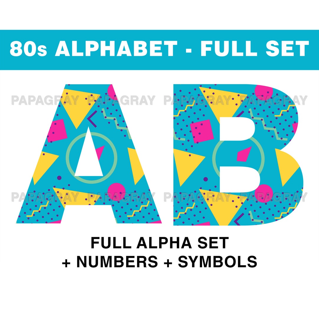 80s Alphabet PNG Digital Download 26 Letters Numbers Symbols Alphabet ...