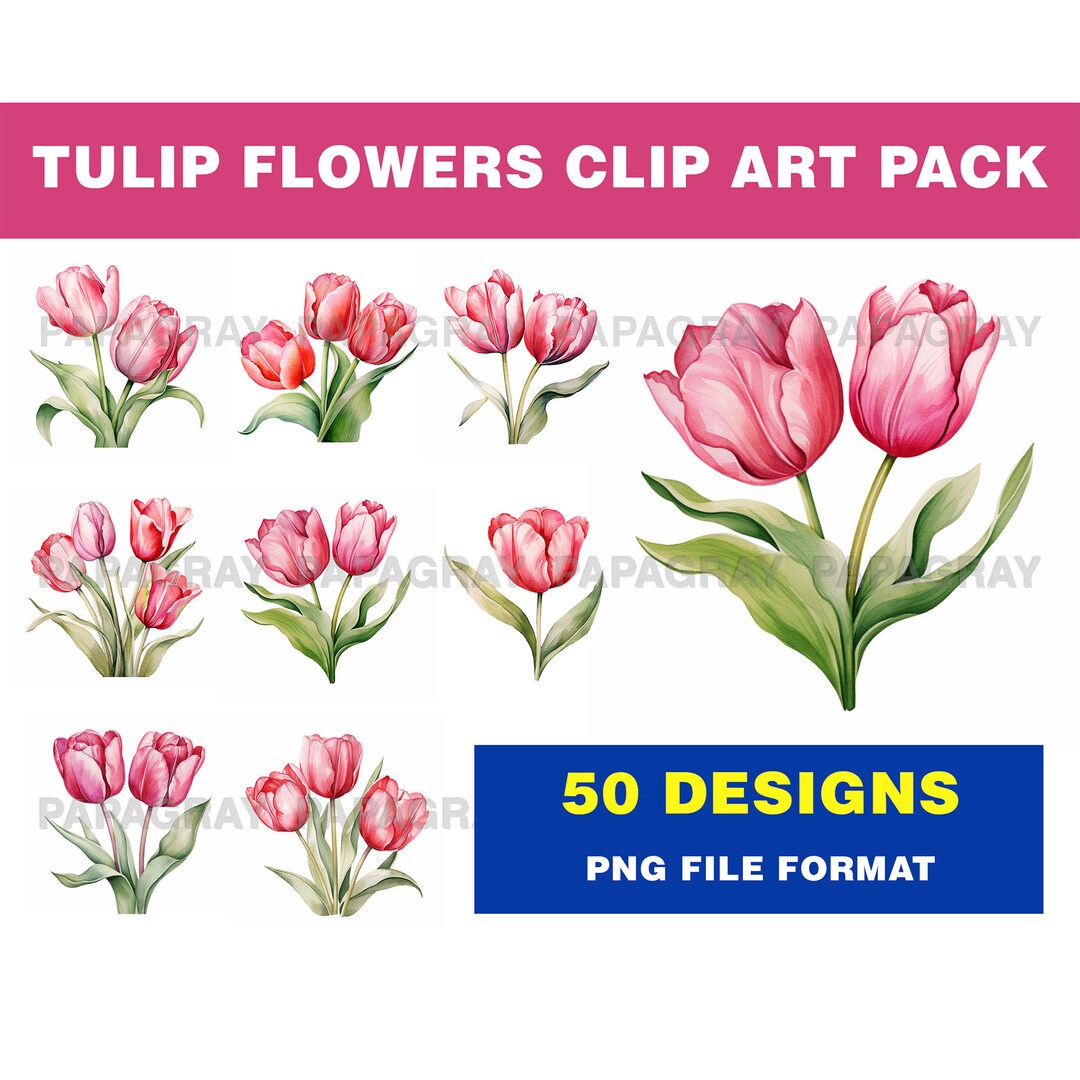 Tulip Flowers Clip Art Mega Pack 50 Designs Digital Download Tulip ...
