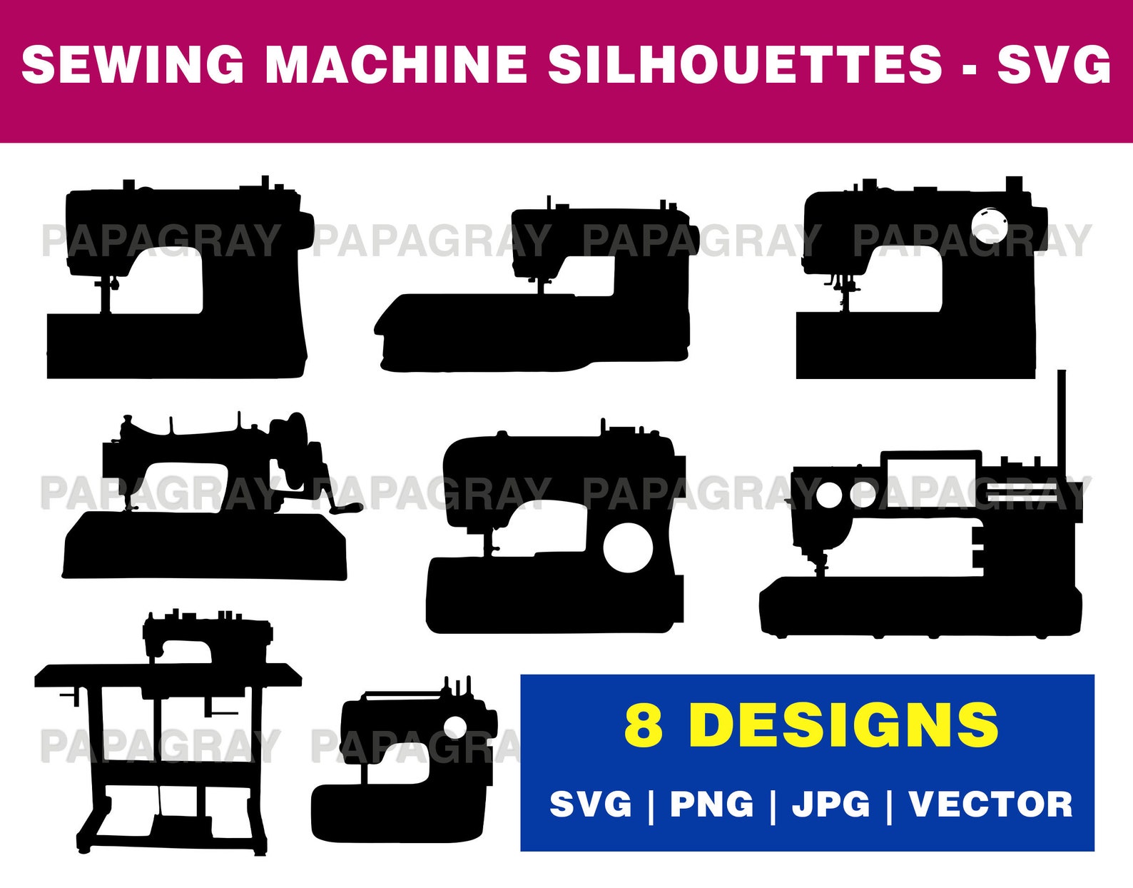 Sewing Machine Silhouette Pack 8 Designs Digital Download | Etsy