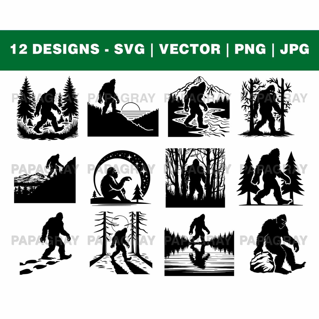 Bigfoot SVG Vector Graphic Bundle - 12 Designs | Digital Download ...