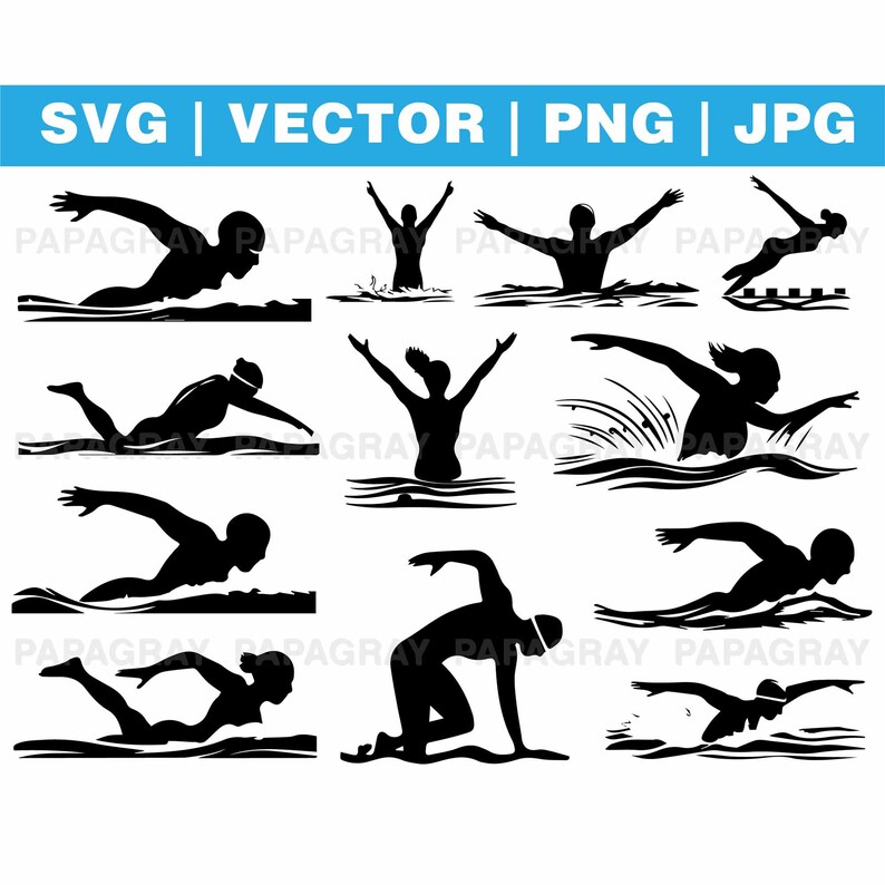 Swimmers SVG Silhouette Pack - 20 Designs | Digital Download | Swimming ...