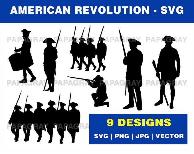 American Revolution SVG Vector Pack: 9 Patriotic Designs (digital ...
