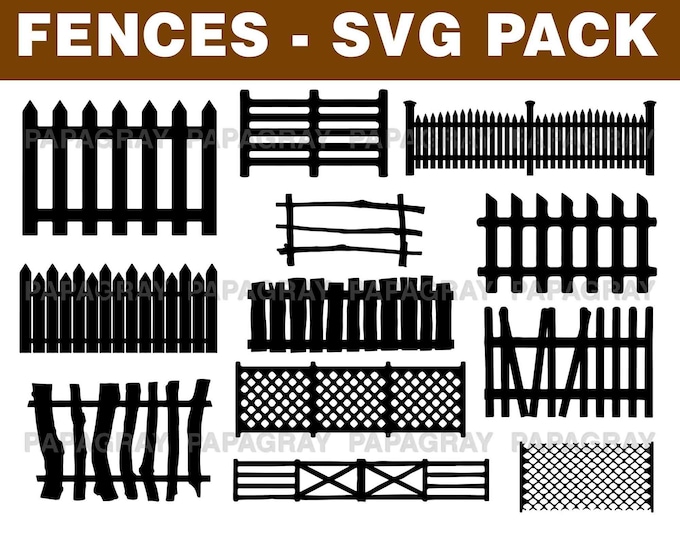 Fence Silhouette Pack: 12 Designs (SVG, PNG, Vector, JPG) (digital ...