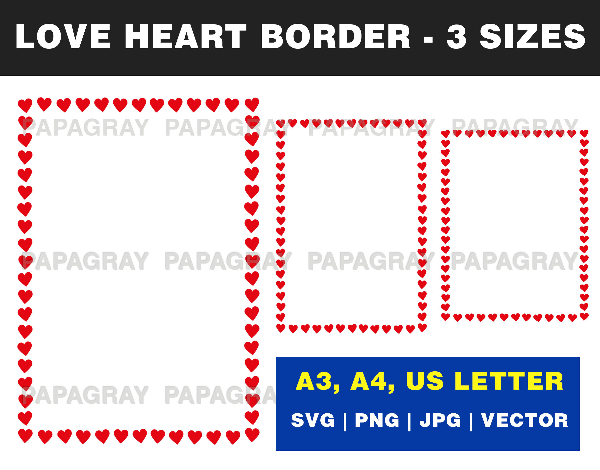Love Heart Border 1 Design A3 A4 US Letter Sizes | Etsy