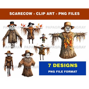 Scarecrow Clip Art Pack - 7 Designs | Digital Download | Farm Scarecrow ...