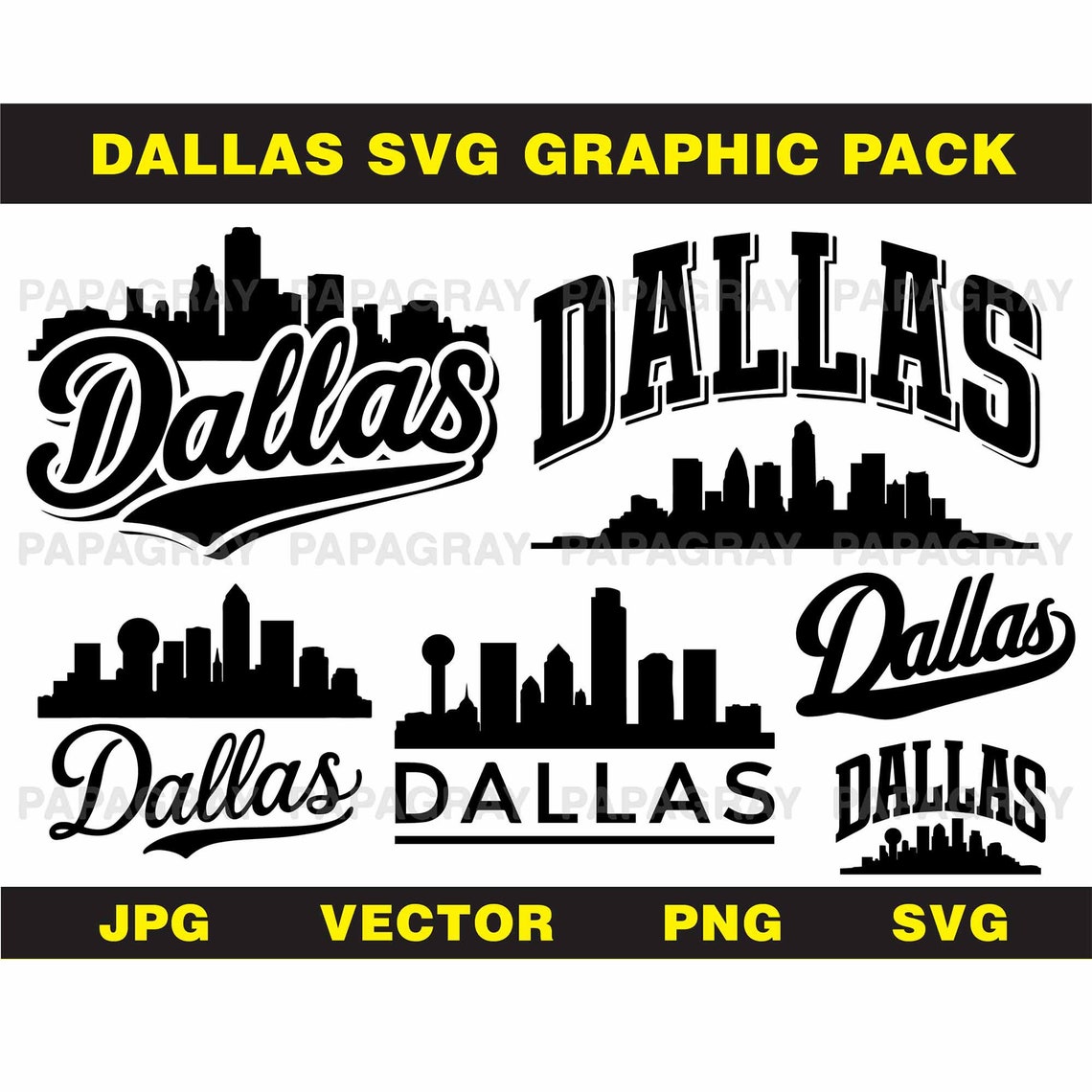 Dallas Skyline SVG Vector Graphic Bundle – Texas Cityscape (digital ...