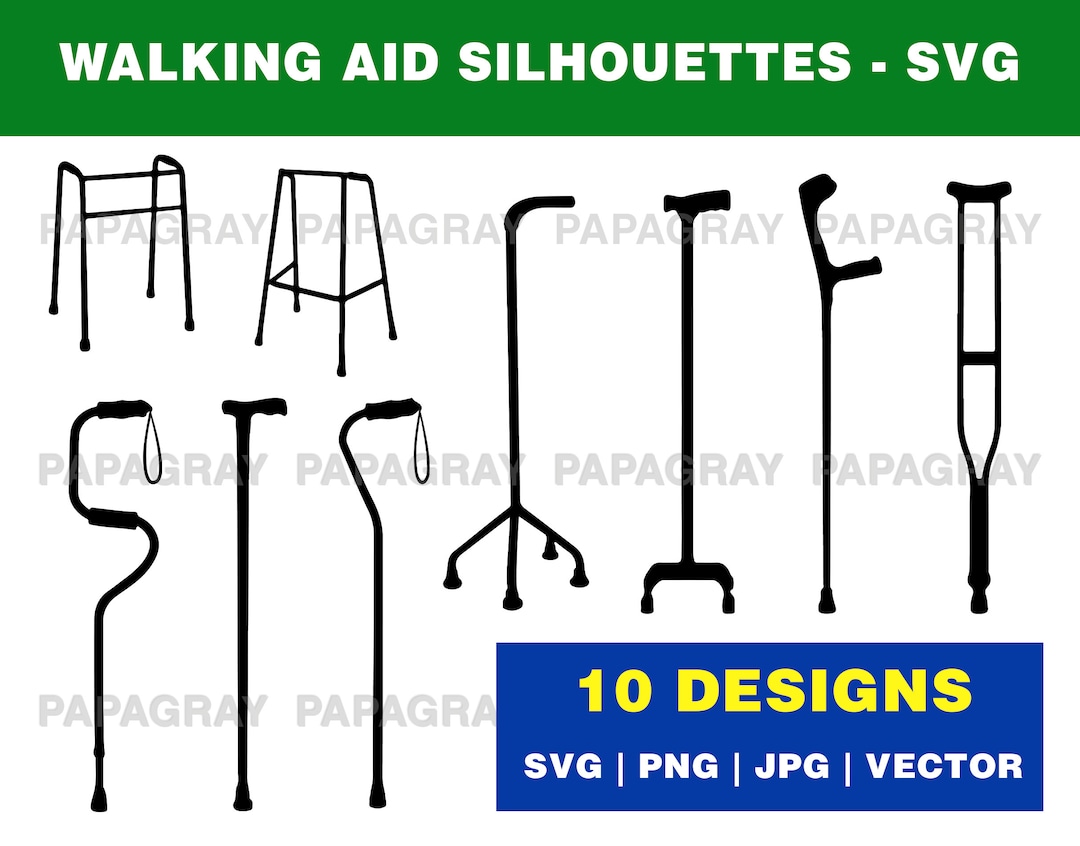 Walking Aid SVG Pack 10 Designs Digital Download Crutches Vector ...