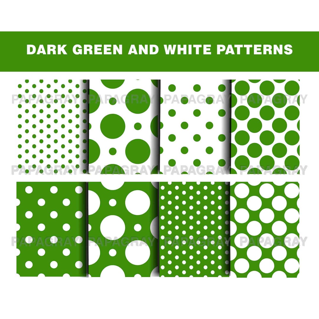 Dark Green and White Polka Dot Patterns - 8 Designs | Digital Download ...