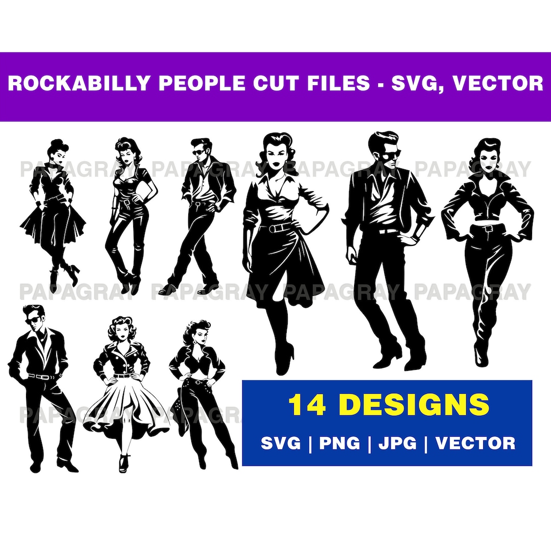 Rockabilly SVG Silhouette Pack - 14 Designs | Digital Download ...