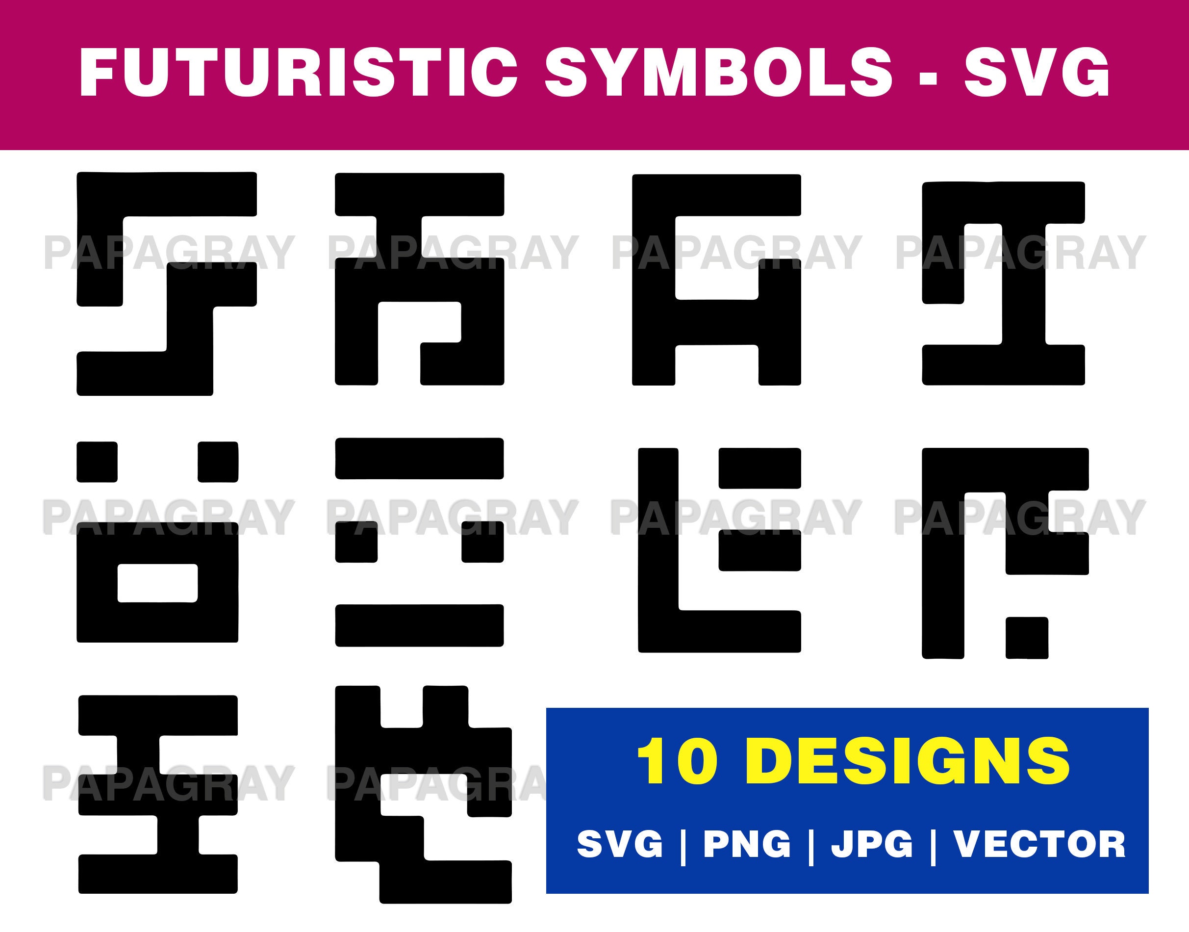 Futuristic Symbols Silhouette SVG Pack 10 Designs Digital | Etsy UK