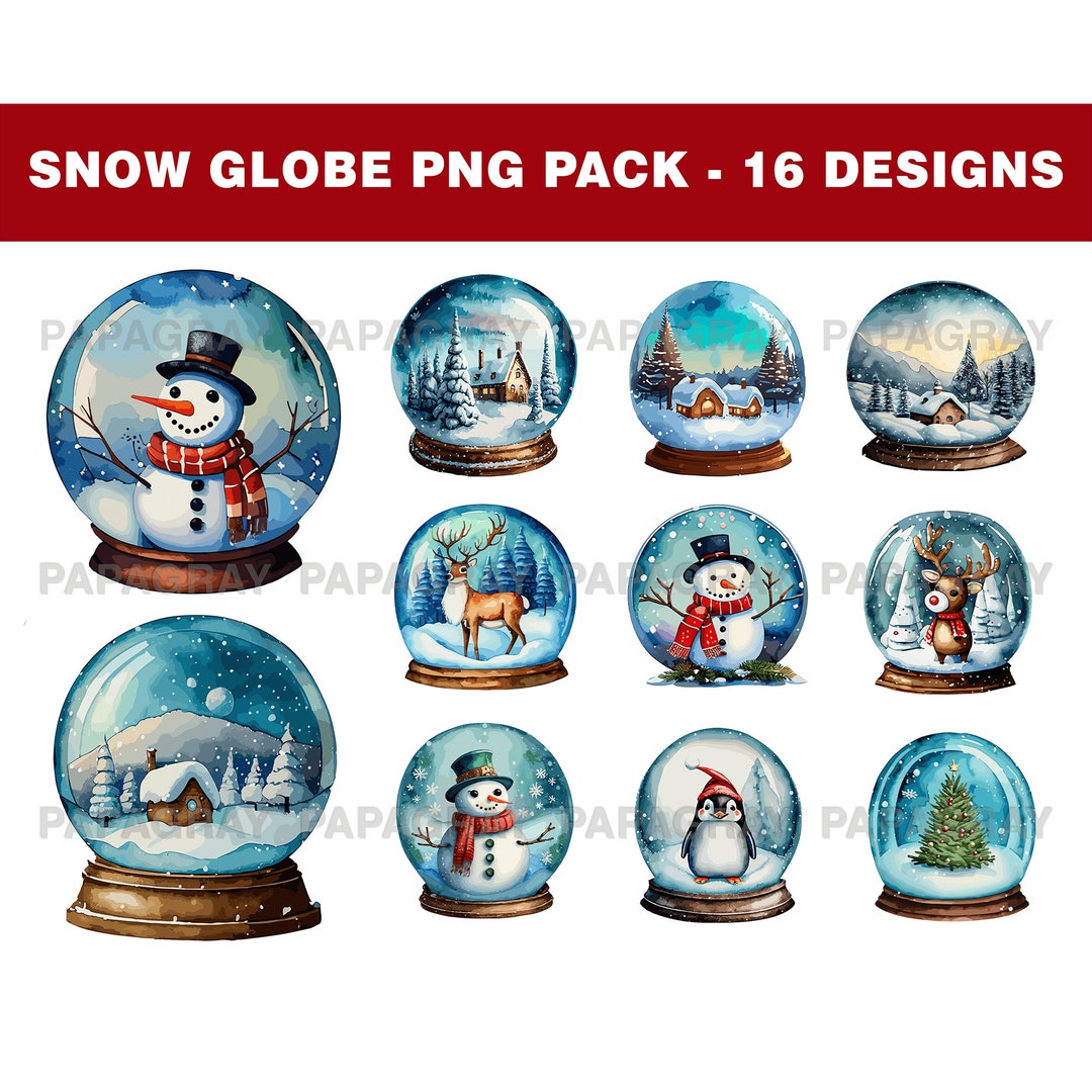 Snow Globe Clipart PNG Pack 16 Designs Digital Download Snow Globe ...