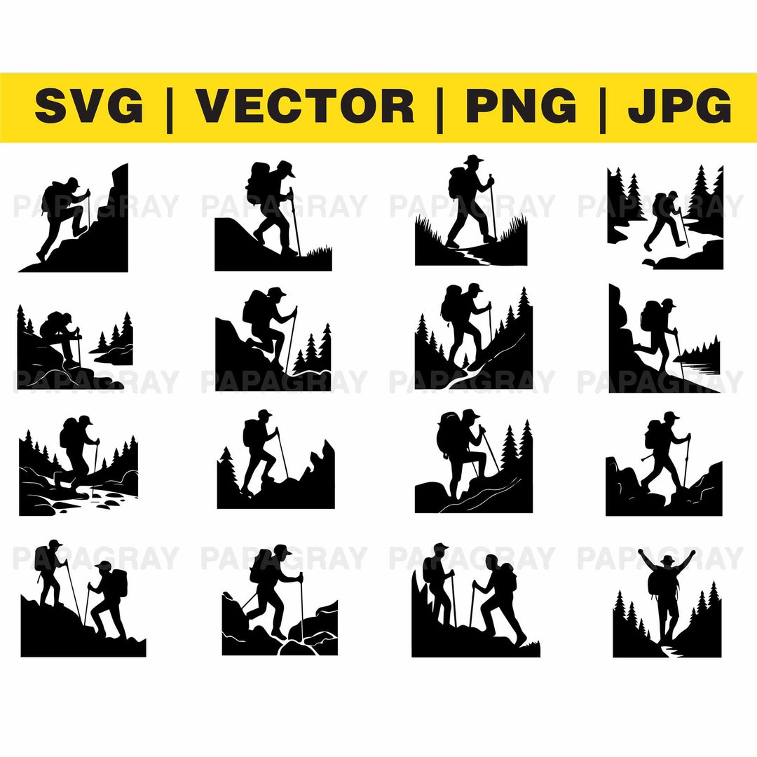 Hiking SVG Silhouette Pack - 20 Designs | Digital Download | Hikers ...