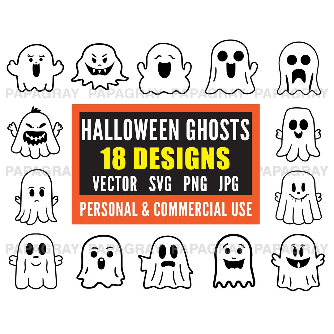 Halloween Ghosts SVG Vector Graphic Set - 18 Designs | Digital Download ...