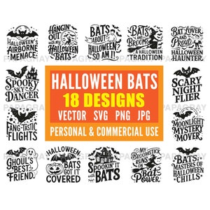 Halloween Bats Sayings SVG Vector Bundle - 18 Designs | Digital ...