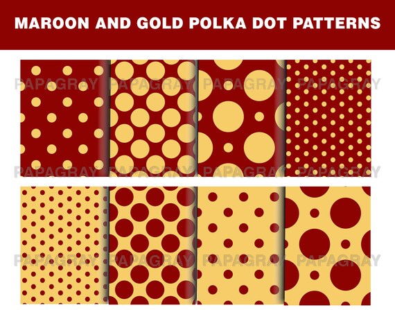 Maroon and Gold Polka Dot Patterns 8 Designs Digital | Etsy