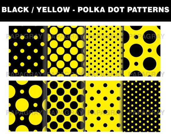 Black and Yellow Polka Dot Patterns 8 Designs Digital | Etsy