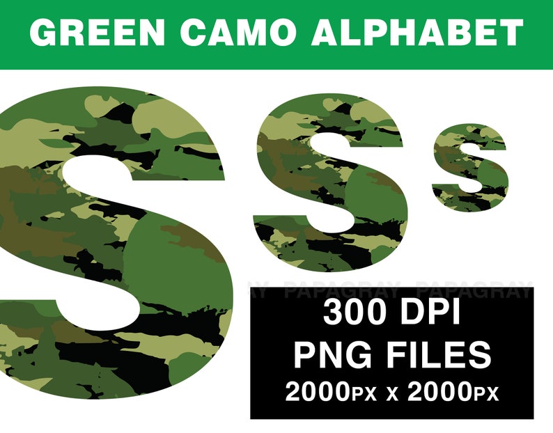 Green Camo Alphabet PNG Clip Art BUNDLE PACK Digital | Etsy