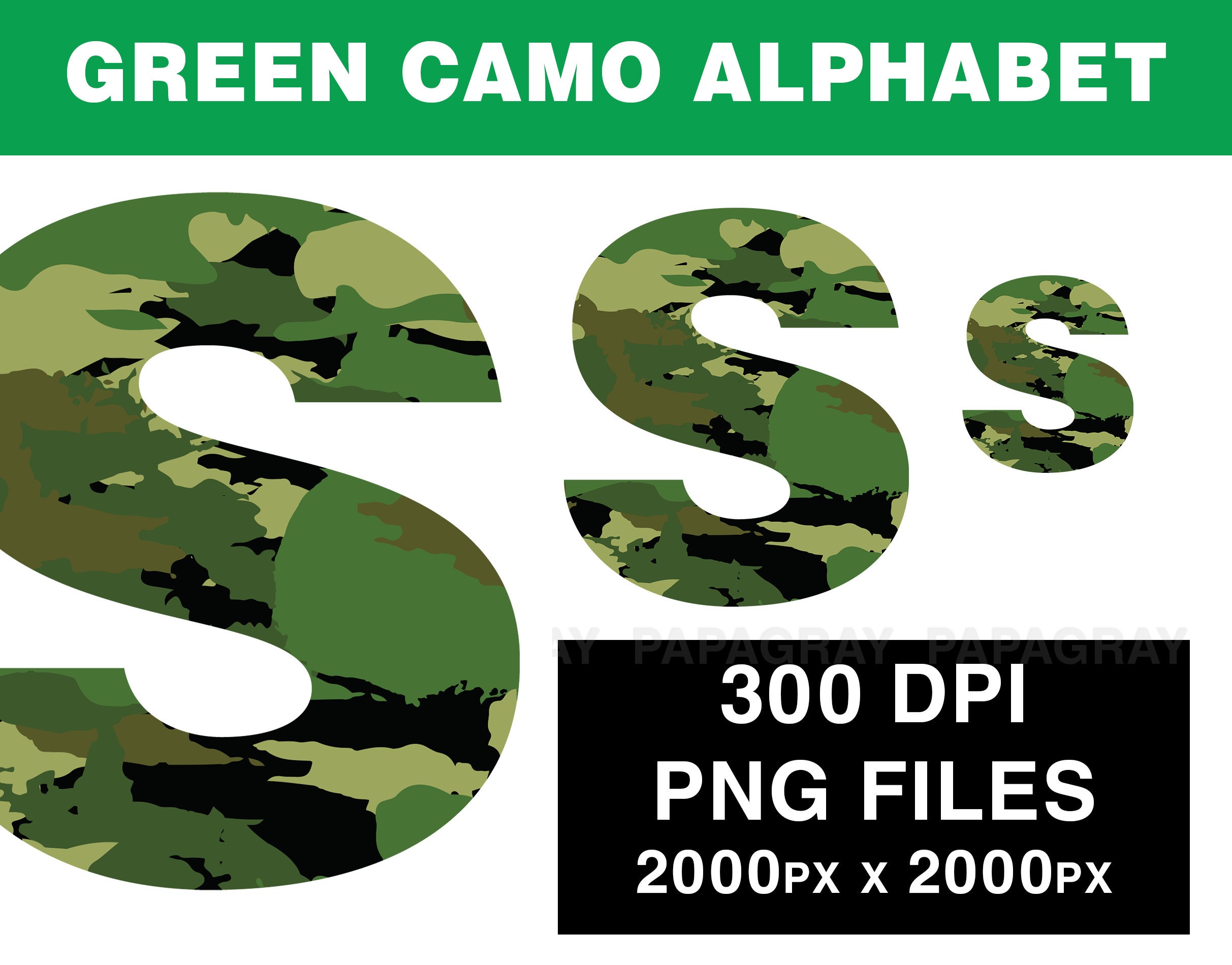 Green Camo Alphabet PNG Clip Art BUNDLE PACK Digital | Etsy UK
