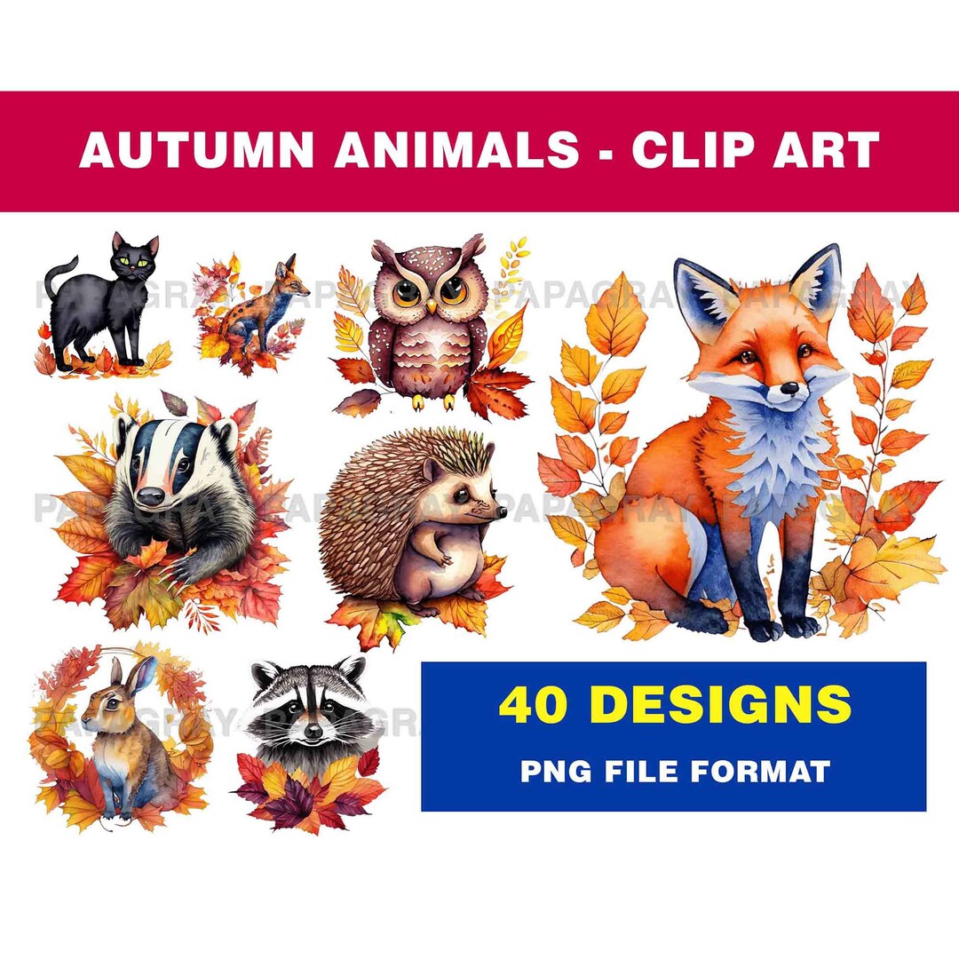 Autumn Animals Clip Art Pack - 40 Designs | Digital Download | Hedgehog ...