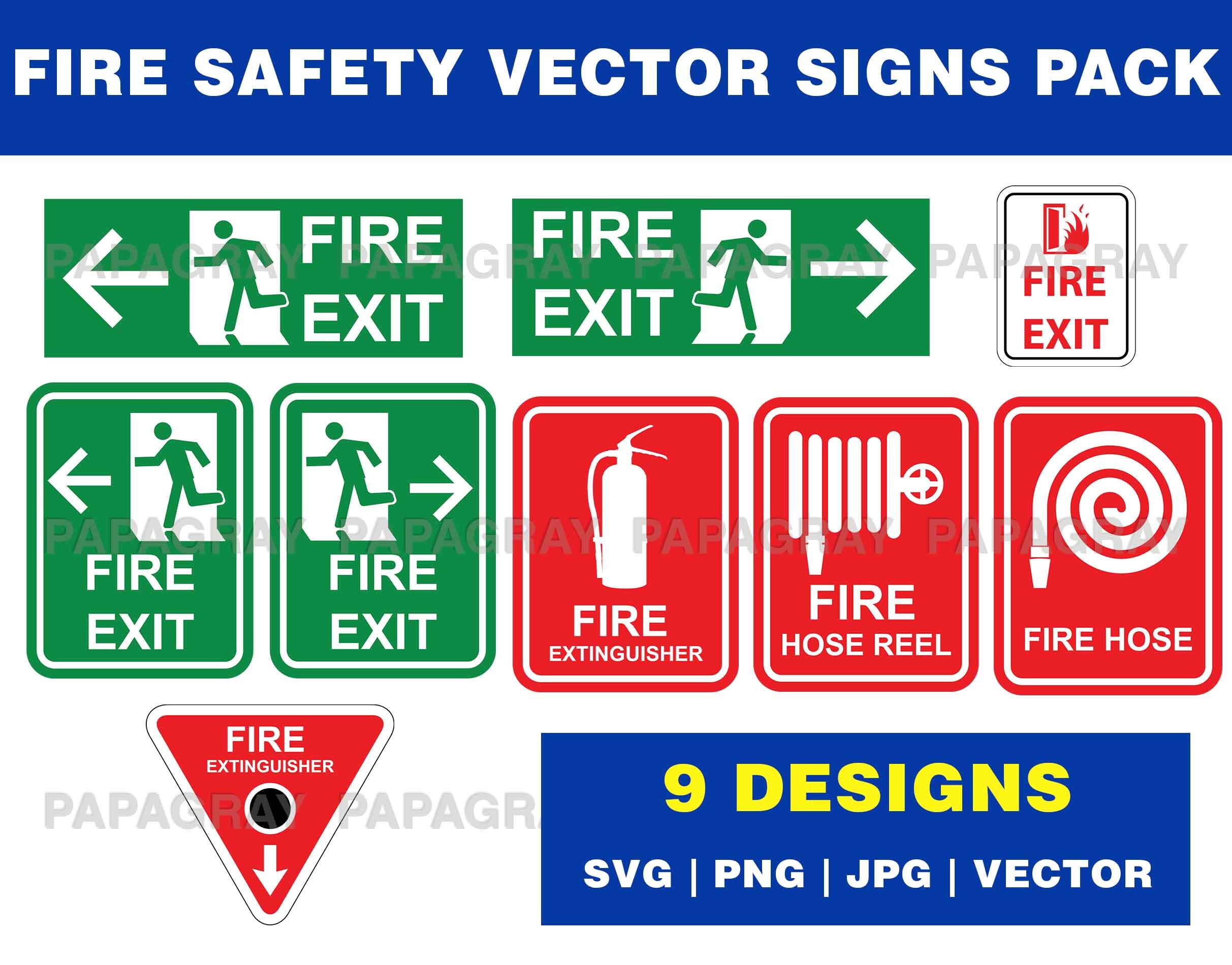 Fire Safety Signs Vector Pack 9 Designs Digital Download - Etsy Australia