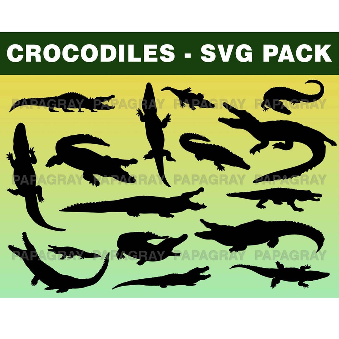 Crocodile SVG Silhouette Pack 20 Designs Digital Download Alligator Png ...