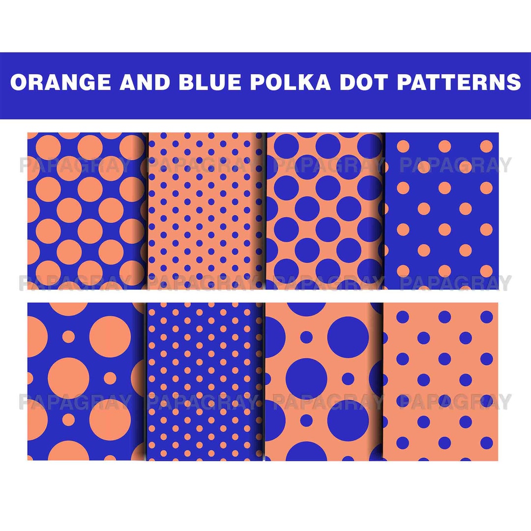 Coral Orange and Blue Polka Dot Patterns - 8 Designs | Digital Download ...