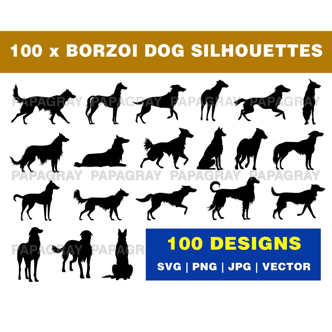 Borzoi Dog Silhouette Pack - 100 Designs | Digital Download | Borzoi ...