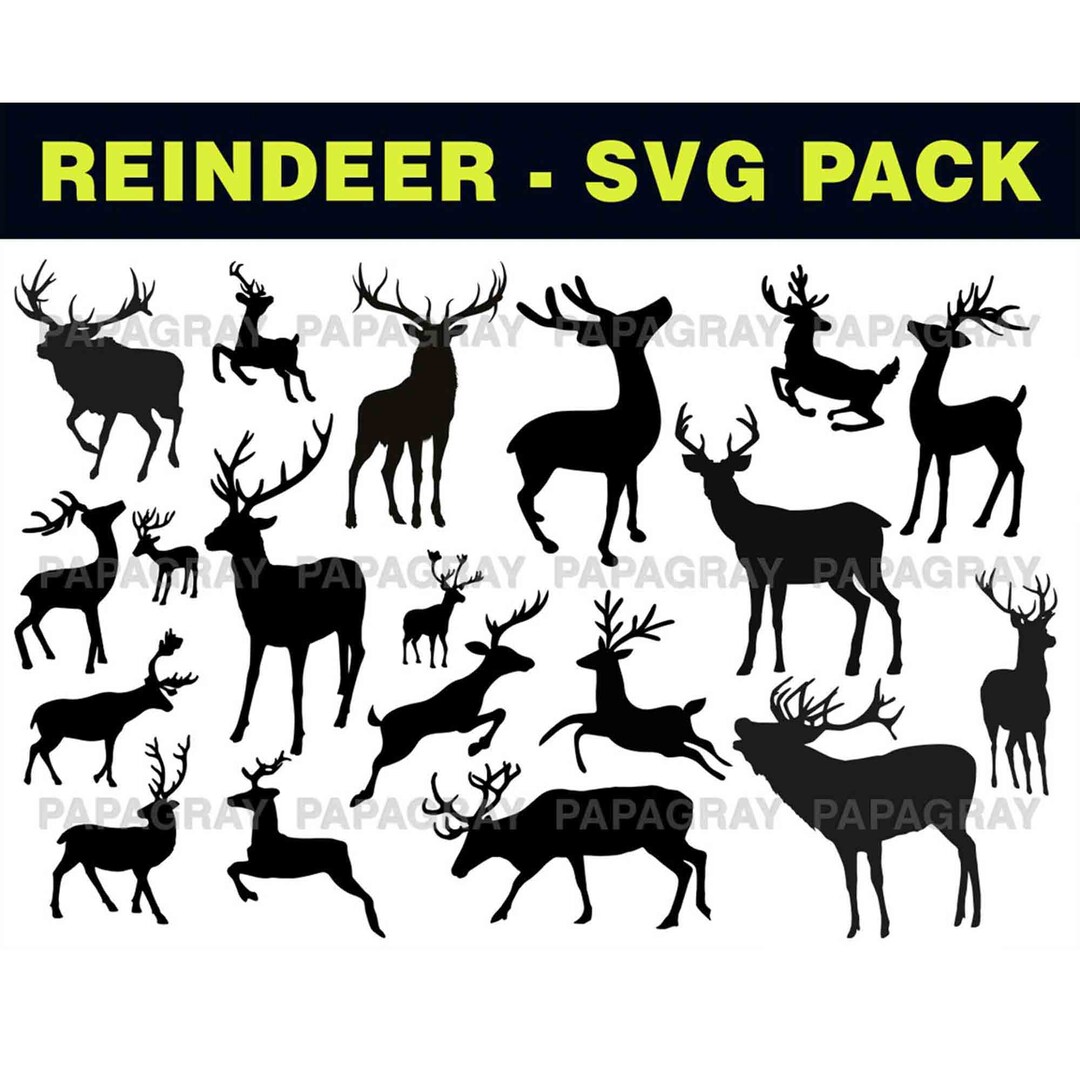 Reindeer SVG Silhouette Pack - 20 Designs | Digital Download | Caribou ...
