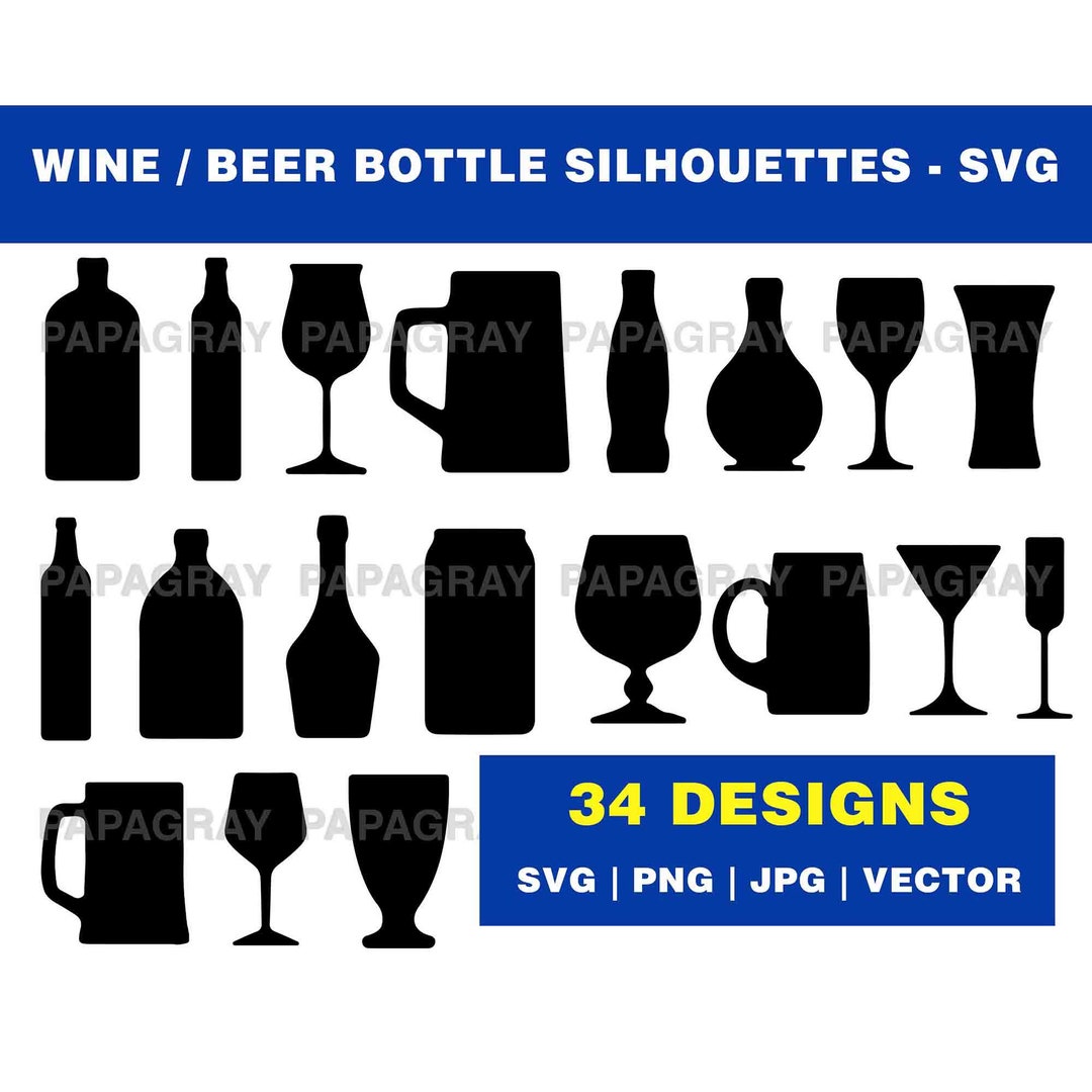 Wine Beer Bottle Shapes SVG Silhouette Pack 34 Designs Digital Download ...